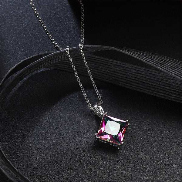 Crystal & Silver-Plated Princess-Cut Pendant Necklace – ST.REGION