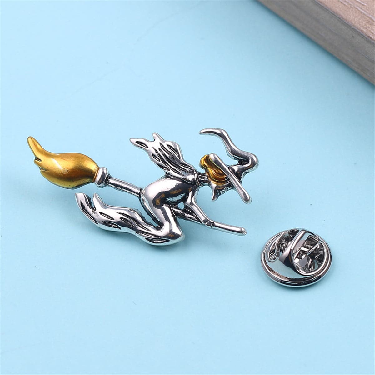 Yellow & Silver-Plated Flying Witch Brooch – ST.REGION