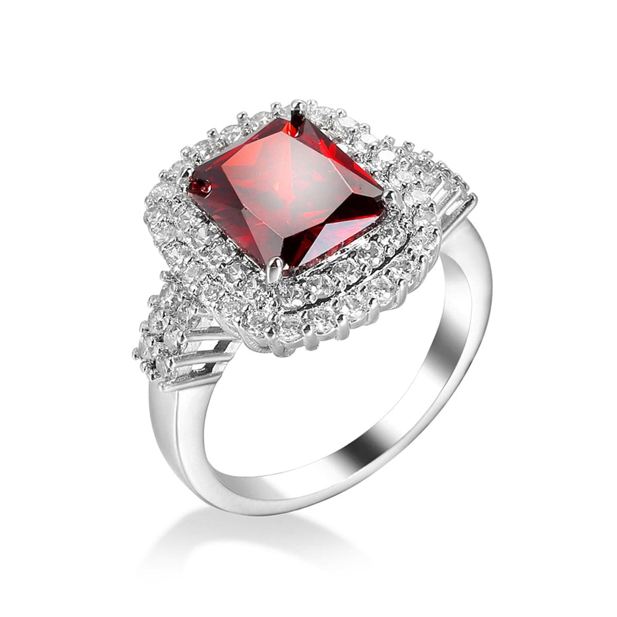 Red Crystal & Cubic Zirconia Princess-Cut Ring – Street Region